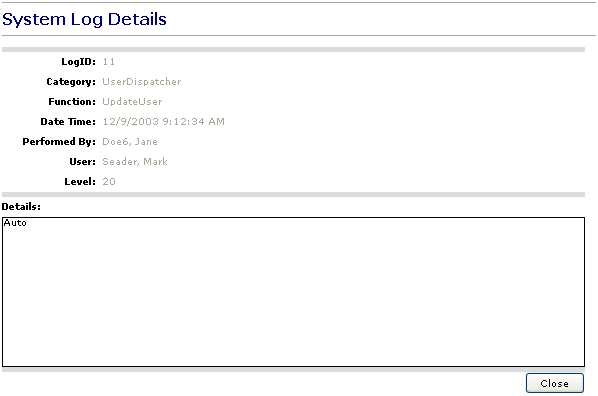 Viewing system log details