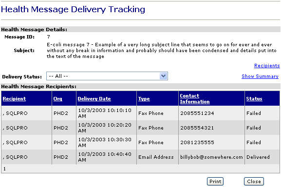 Tracking the delivery of a sent health message