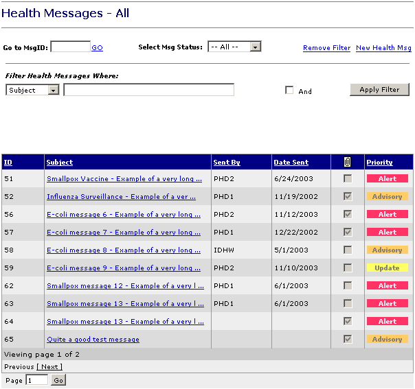 Filtering health messages with Set Filter
